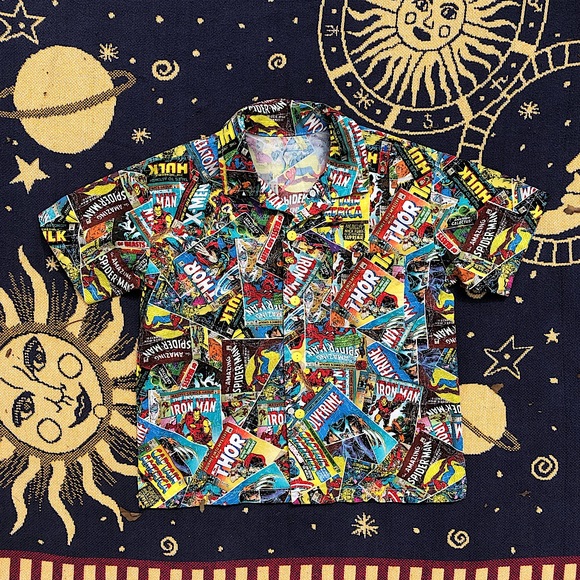 Marvel | Shirts & Tops | Comic Strip Hero Button Up Collared Shirt ...